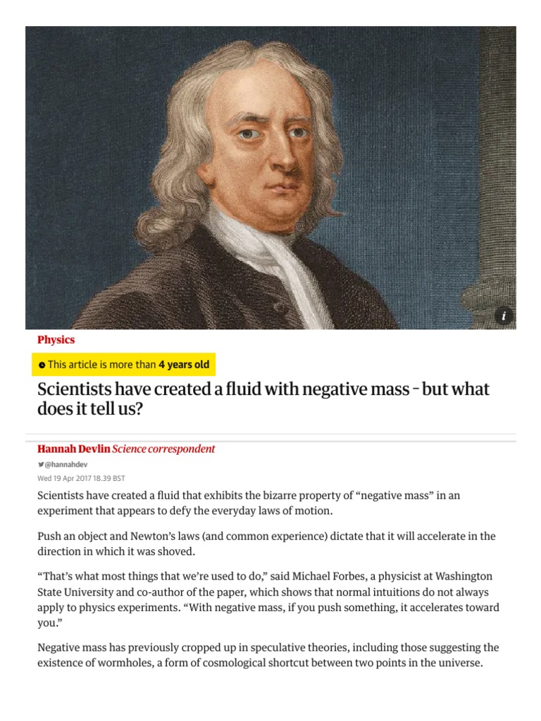 (Devlin H., 2017) Scientists Have Created A Fluid With Negative Mass ...