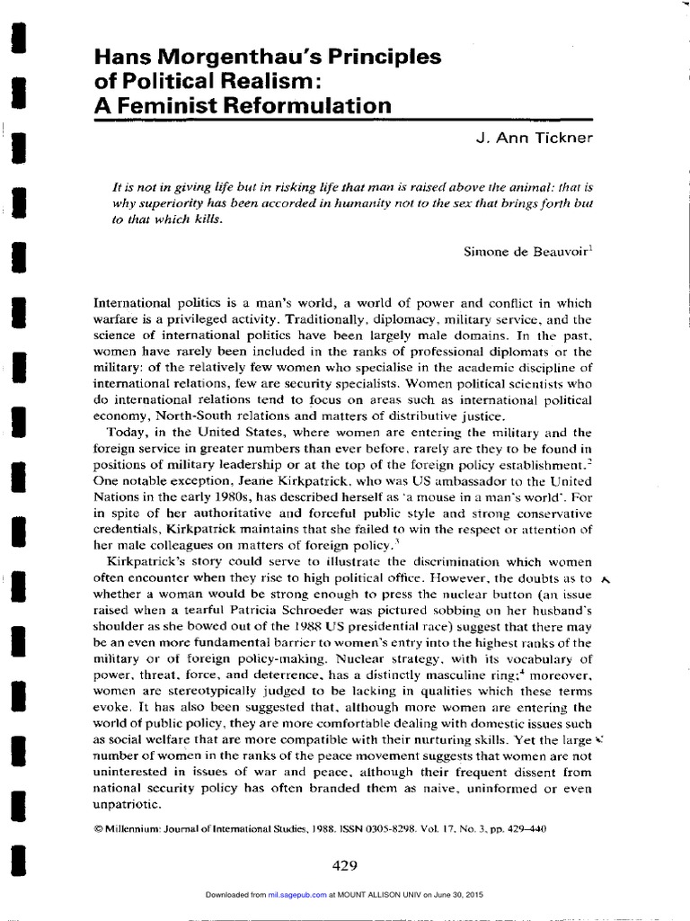 Hans Morgenthau's Principles of Political Realism A Feminist ...