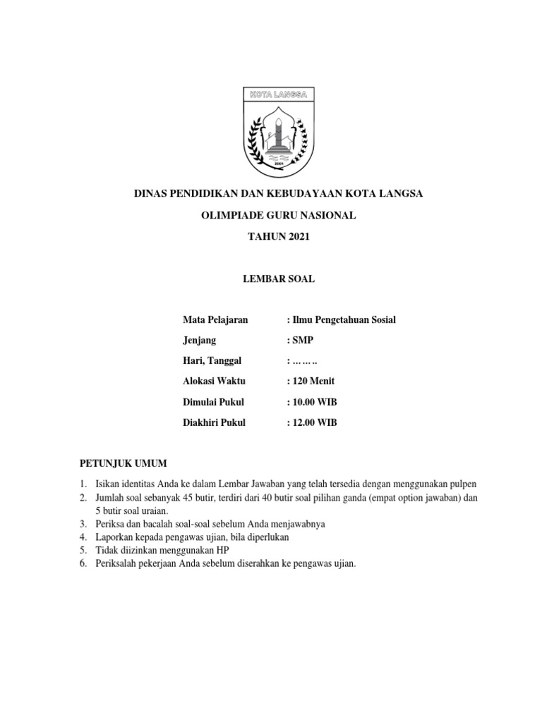 Soal Ogn Ips SMP 21 | PDF