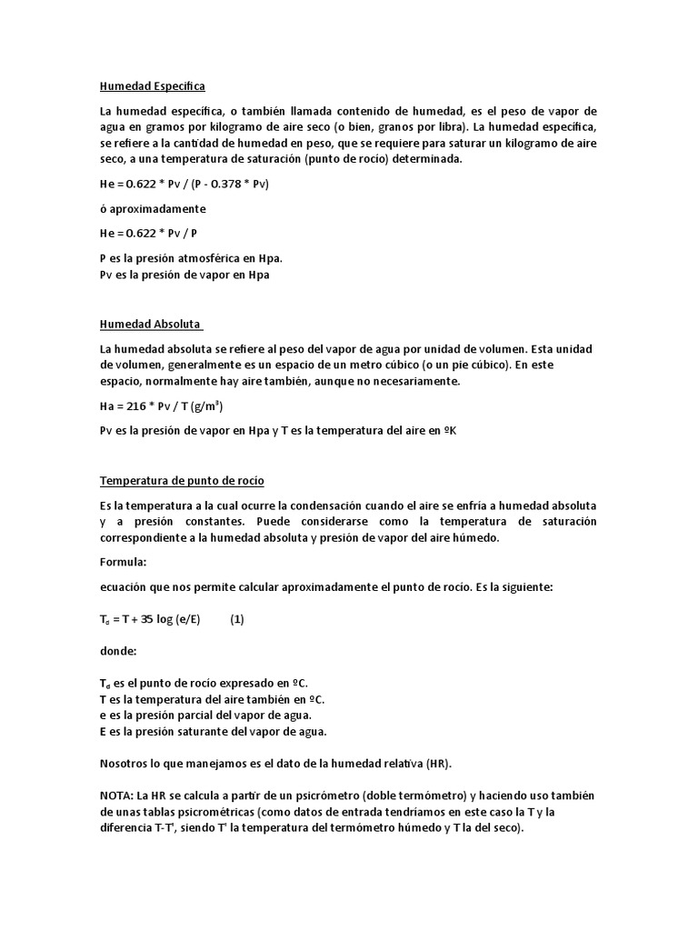 Humedad Especifica | PDF | Humedad | Temperatura