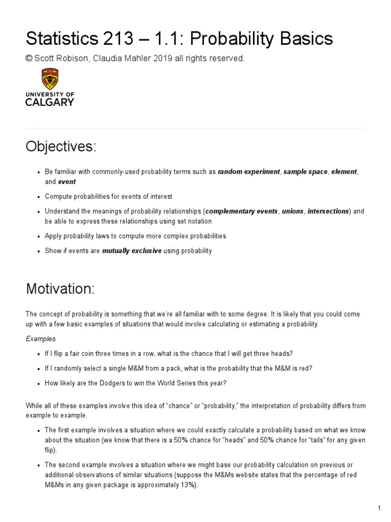 Stats Prob Week 1 | PDF | Set (Mathematics) | Probability