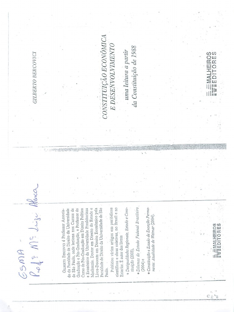 BERCOVICI, Gilberto. Constituição Econômica e Desenvolvimento (Cap. 1 ...