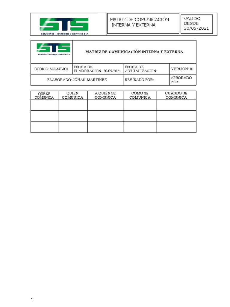 Matriz de Comunicacion Interna y Externa | PDF