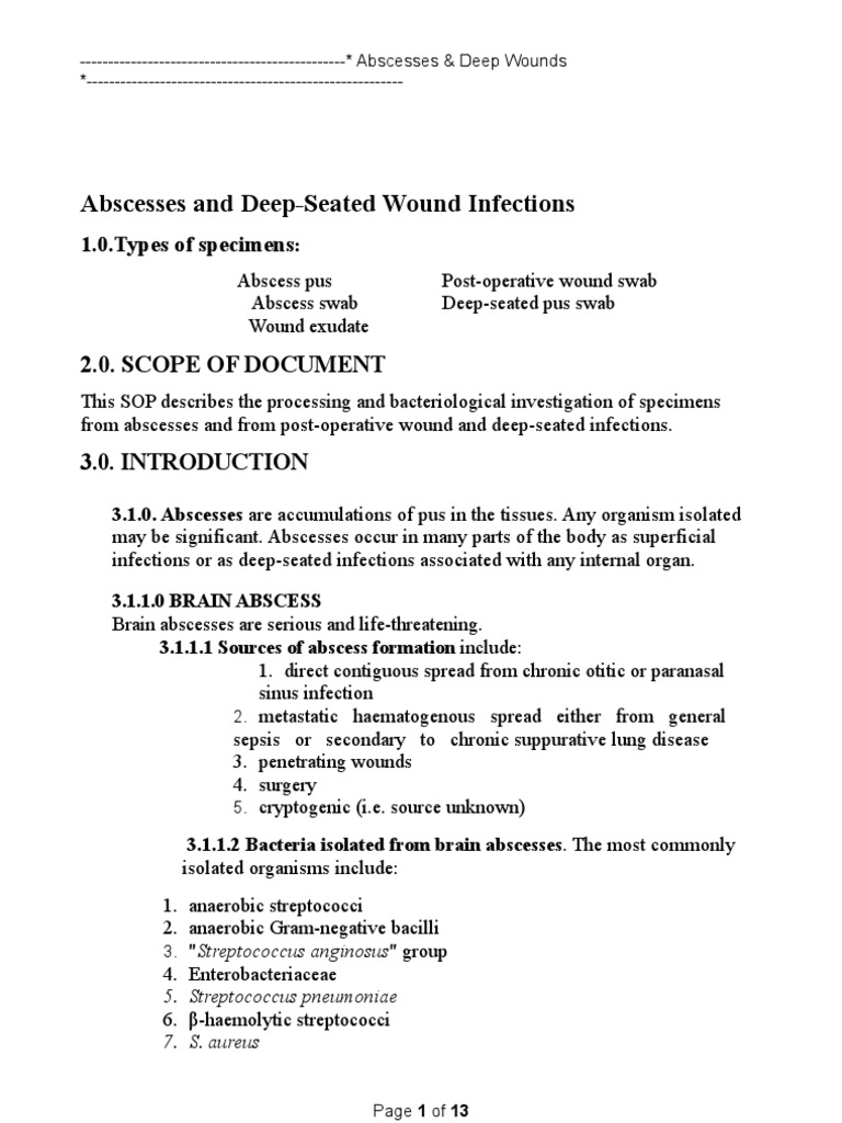 Abscesses and Deep-Seated Wound Infections | PDF | Infection ...