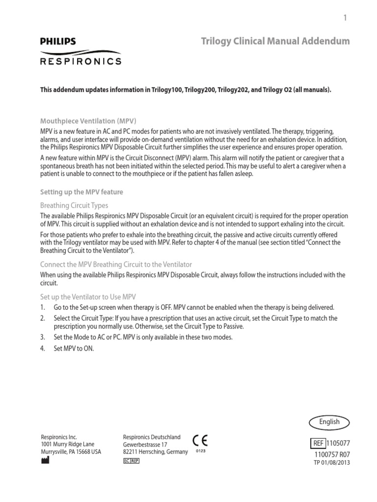 Trilogy Clinical Manual Addendum: Mouthpiece Ventilation (MPV) | PDF ...