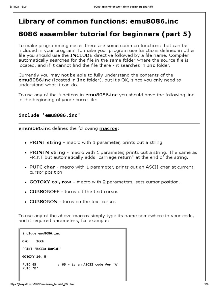 8086 Assembler Tutorial For Beginners (Part 5) | PDF | Subroutine | Assembly Language