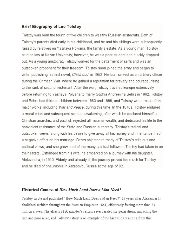 Leo Tolstoy: Life and Legacy Explained | PDF | Leo Tolstoy | Greed