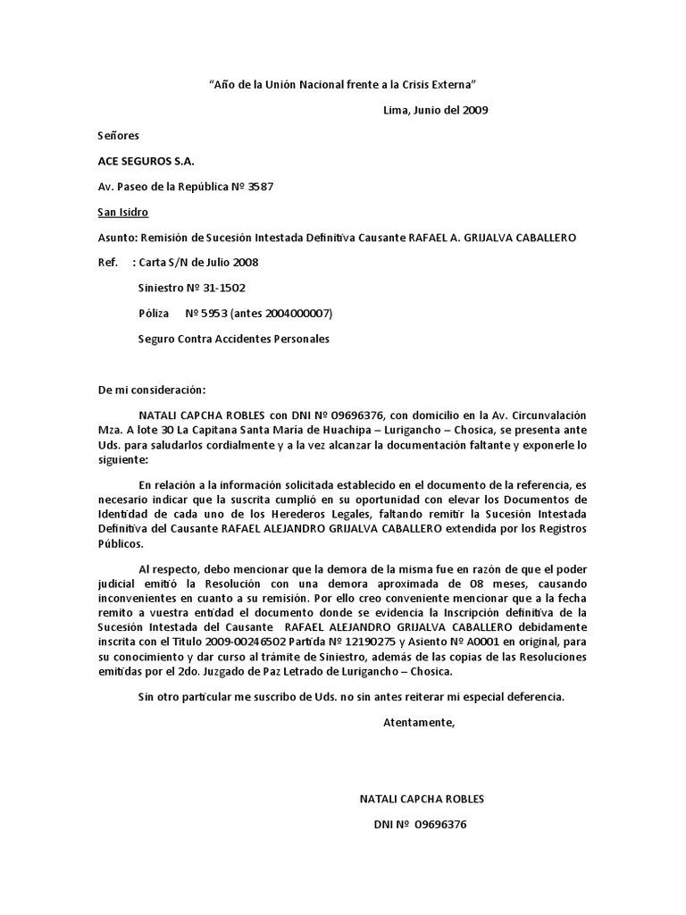 Carta de Siniestro | PDF