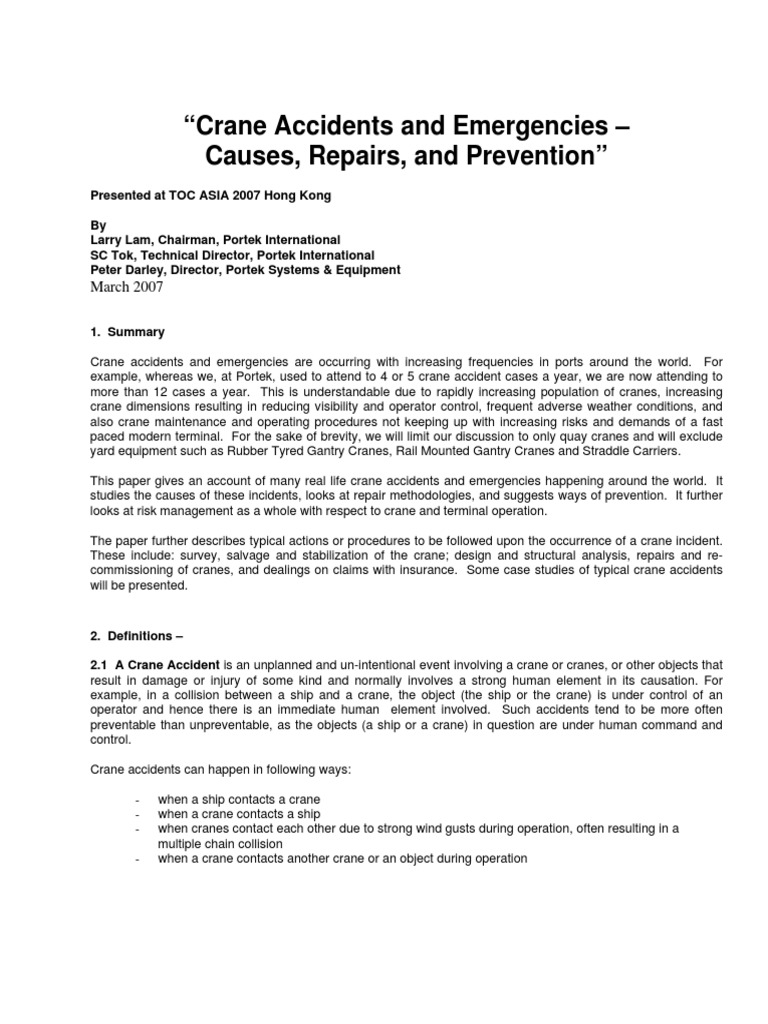 Crane Accidents and Emergencies Causes, Repairs, and Prevention | PDF ...