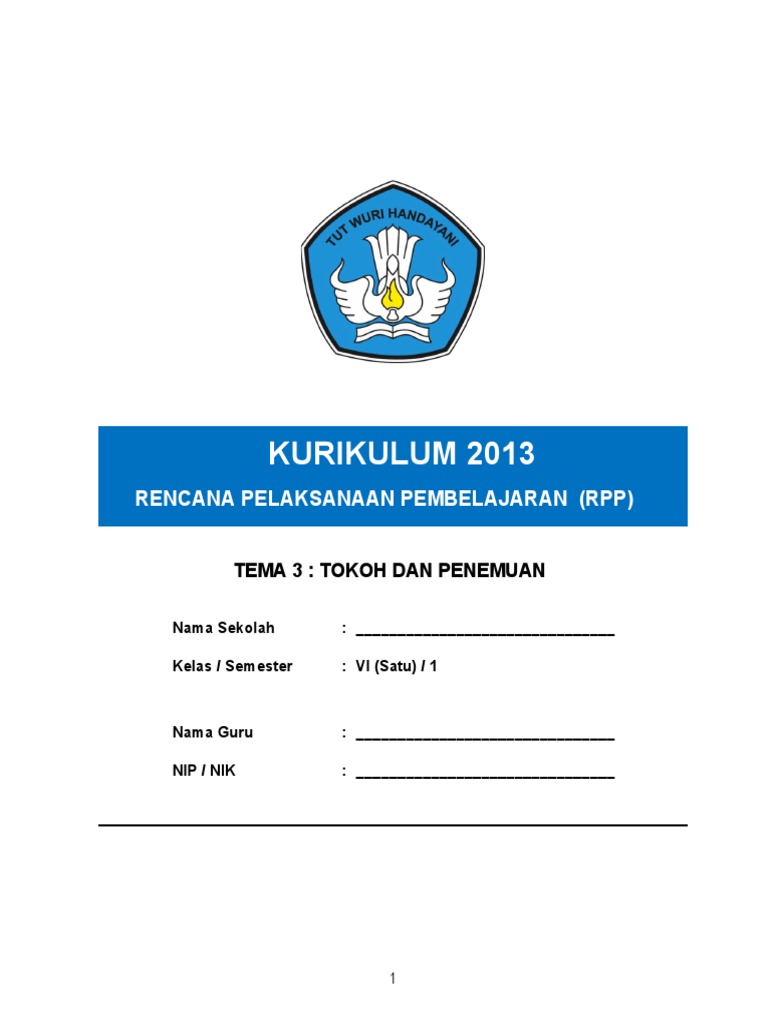 RPP Kelas VI Tema 3 Tokoh Dan Penemuan | PDF | Kesehatan Holistik | Sains & Matematika