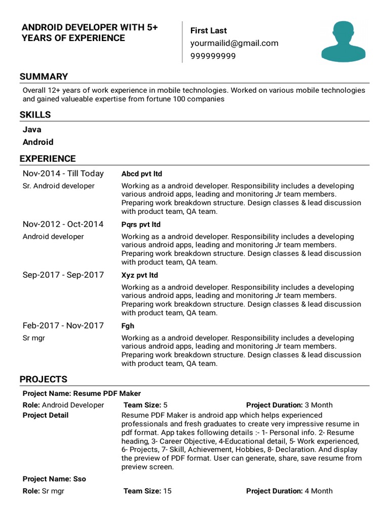 Android Developer Resume Overview | PDF | Android (Operating System) | Software Development