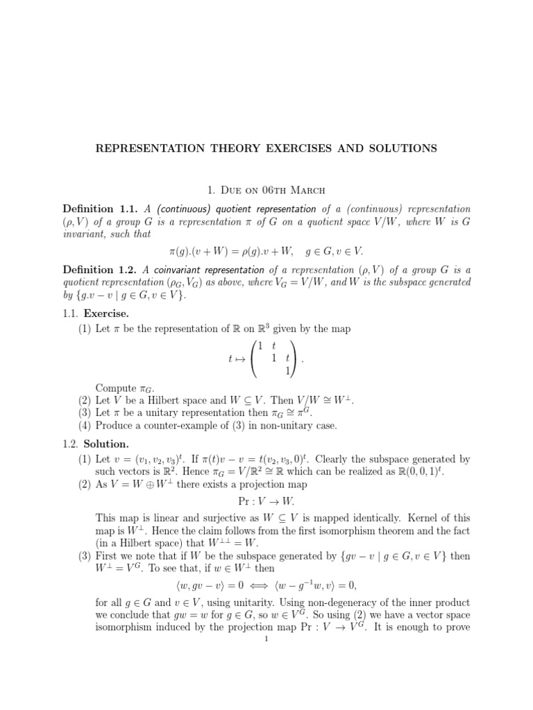 Repn Theory Exercise | PDF | Group Representation | Hilbert Space