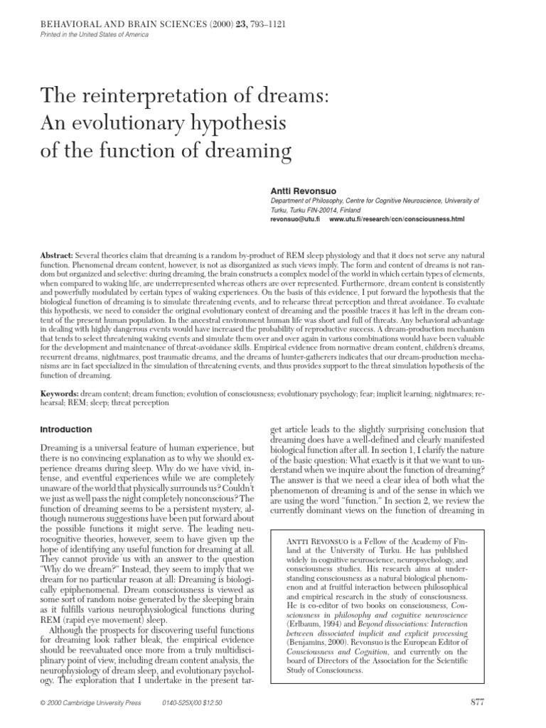 Revonsuo A - The Reinterpretation of Dreams An Evolutionary Hypotesis ...