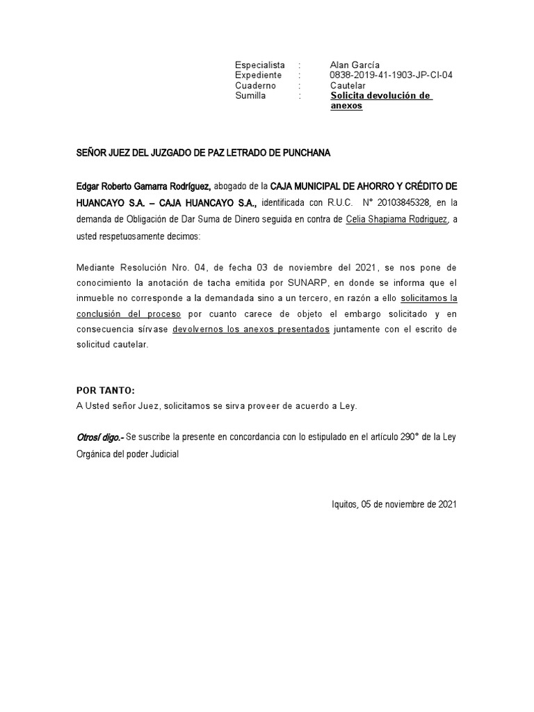 Solicita Devolucion de Anexos | PDF