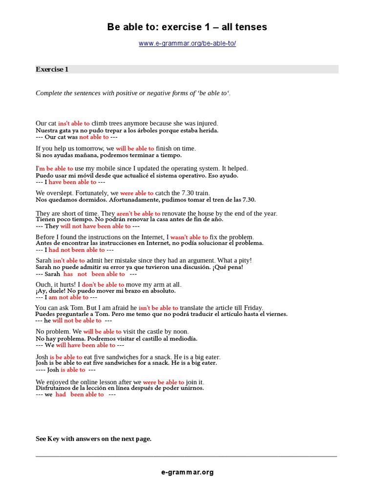 Be Able To: Exercise 1 - All Tenses | PDF