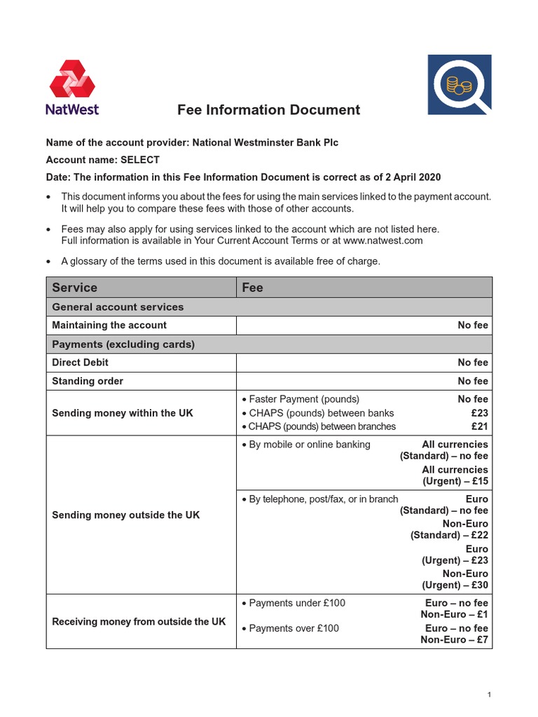 Fee Analysis: National Westminster Bank Plc Fee Information Document ...