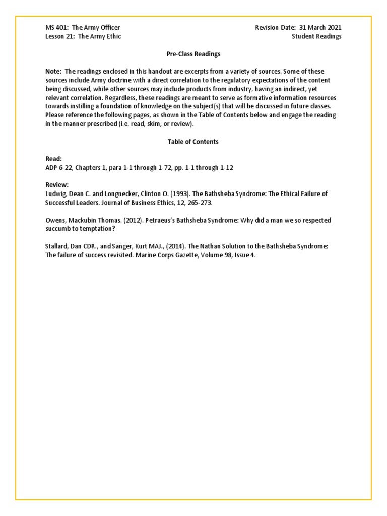 Understanding the Army Ethic Framework | PDF | Value (Ethics) | Profession