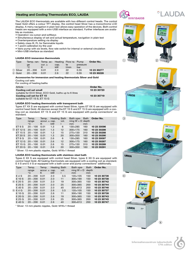 Heating and Cooling Thermostats ECO, LAUDA | PDF | Thermostat | Temperature