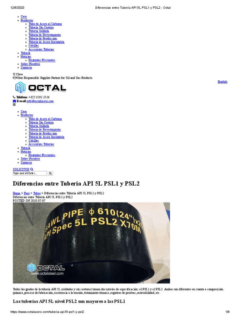 Diferencias Entre Tubería API 5L PSL1 y PSL2 - Octal | PDF | Tubería ...