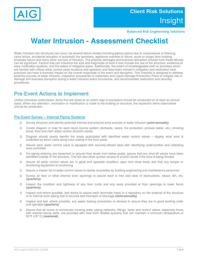 5 Com-Cg-13-0048 Water Intrusion - Assessment Checklist 08 29 2018 1 ...