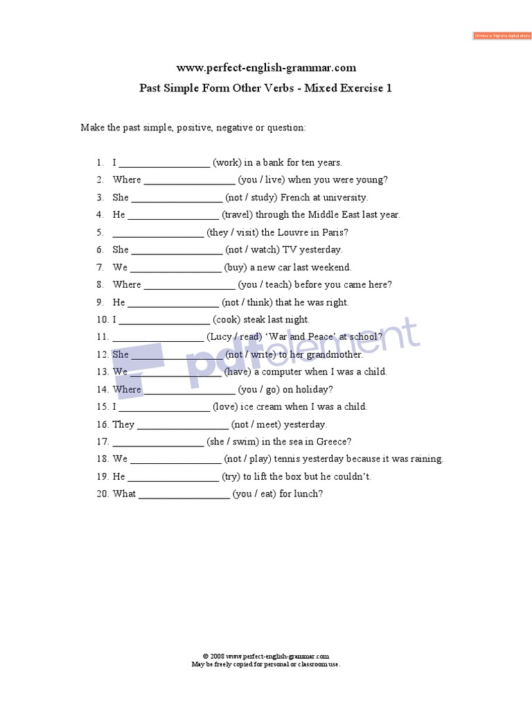 Past - Simple - Form - With - Other - Verbs - Mixed - Exercise - 1 - 2 ...