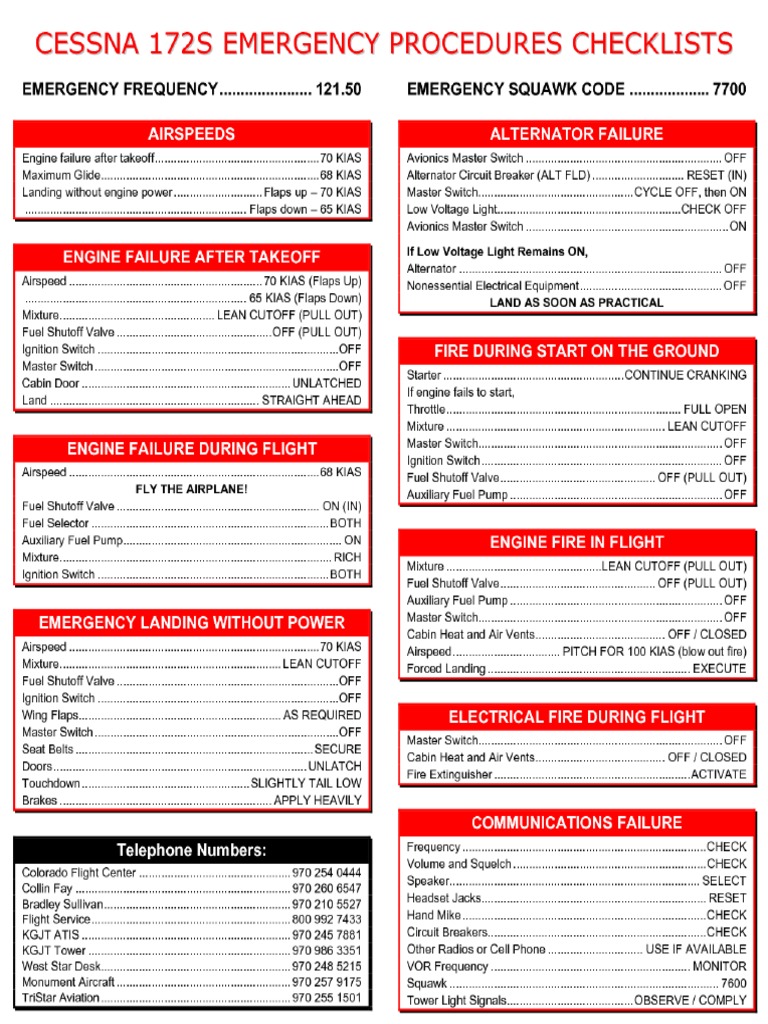 c172 Emergency Checklist | PDF