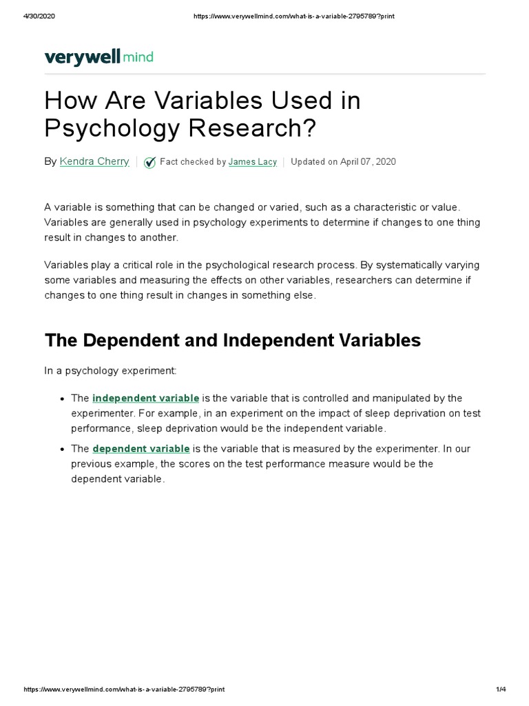 How Are Variables Used in Psychology Research?: The Dependent and ...