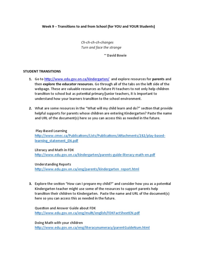 Week9 PJ Transitions Document For DLP | PDF | Teachers | Schools