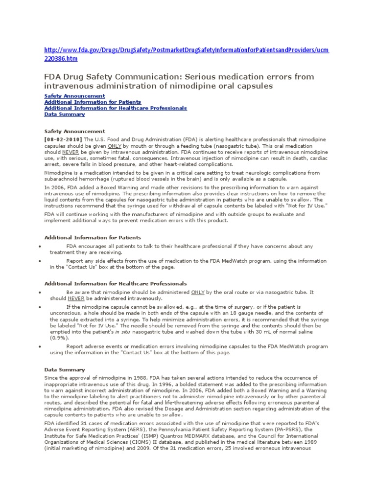 Serious Medication Errors | PDF | Intravenous Therapy | Food And Drug ...