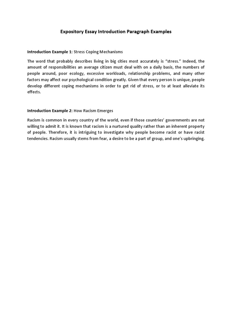 Expository Essay Introduction Paragraph Examples | PDF | Self ...