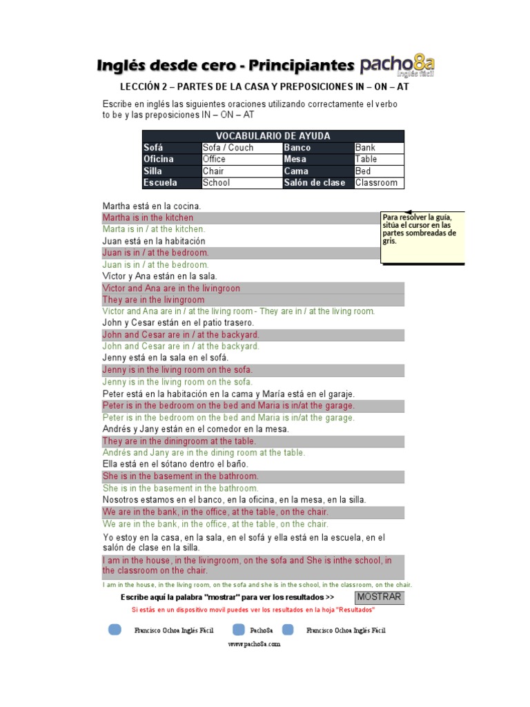 Preposiciones y Partes de la Casa | PDF | Lingüística