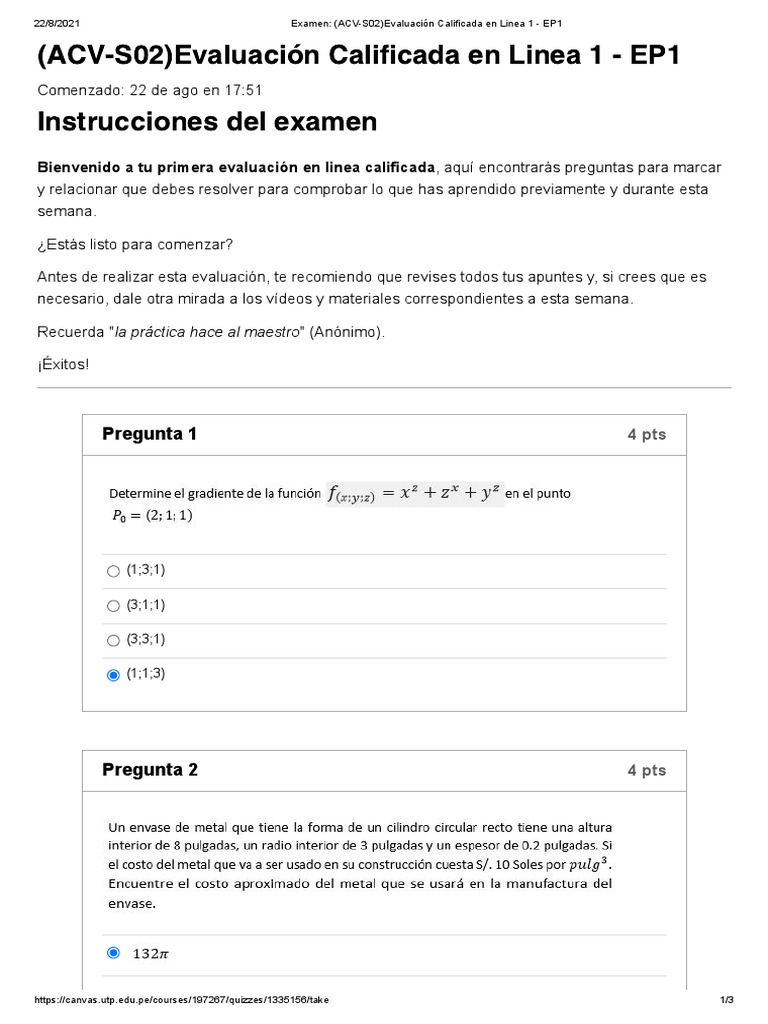 Examen - (ACV-S02) Evaluación Calificada en Linea 1 - EP1 | PDF
