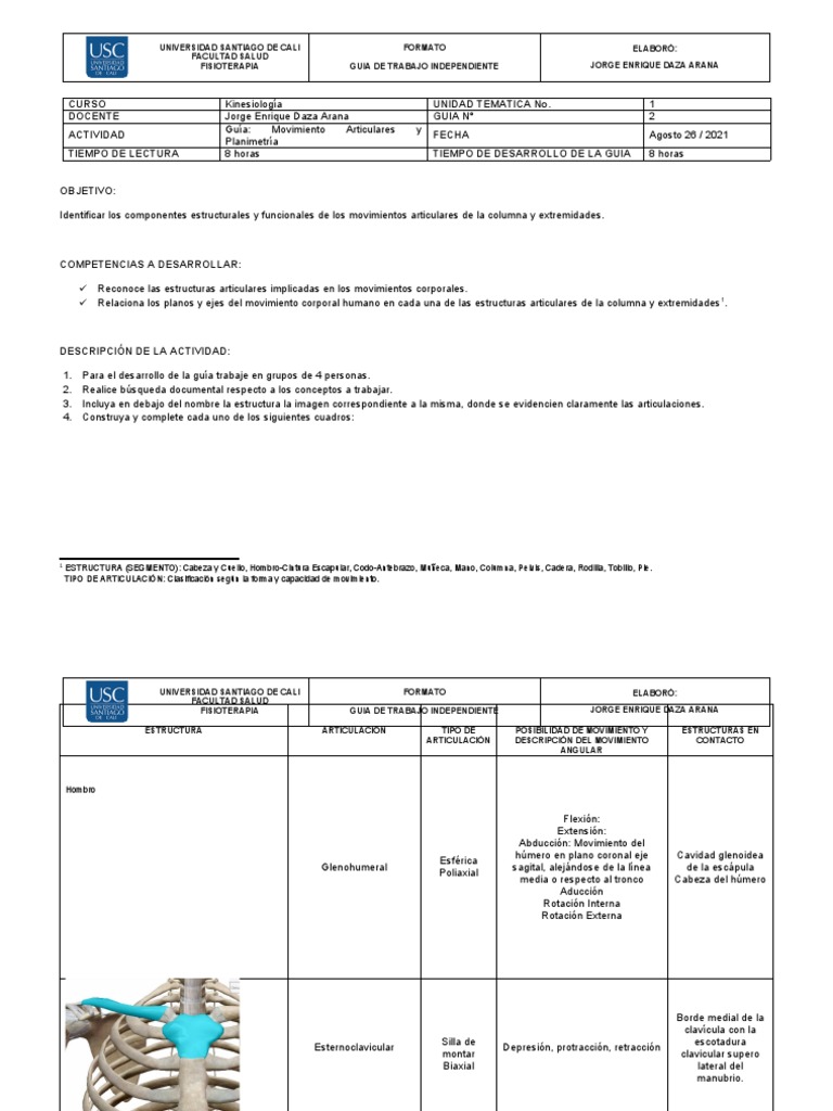 Imprimir Guía Movimientos Articulares Planimetría | PDF | La columna ...
