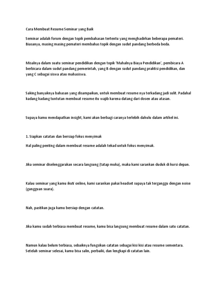 Cara Efektif Membuat Resume Seminar | PDF