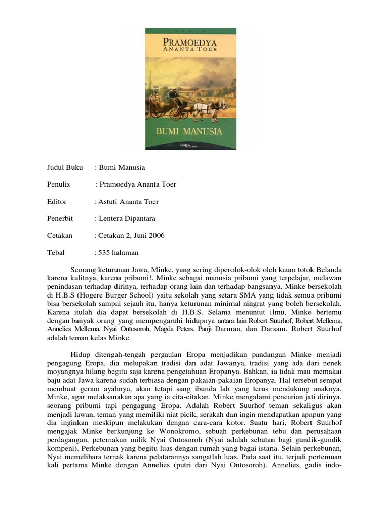 Novel Bumi Manusia | PDF | Sejarah | Fiksi Misteri, Thriller, & Kejahatan