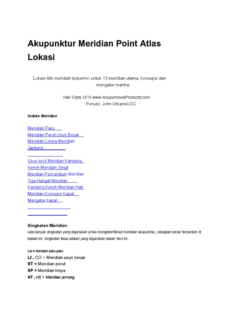 Acupoint Meridian Fungsi | PDF