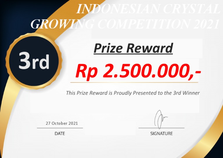 Prize Reward: This Prize Reward Is Proudly Presented To The 3rd Winner ...