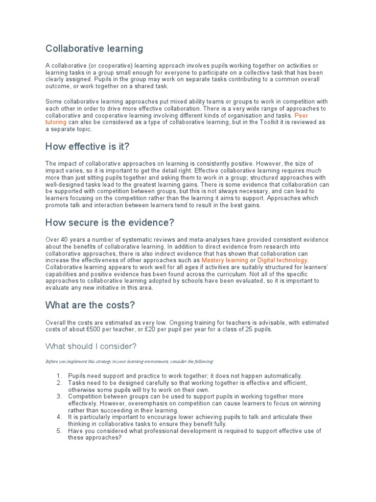 Collaborative Learning: Peer Tutoring | PDF | Learning | Constructivism ...