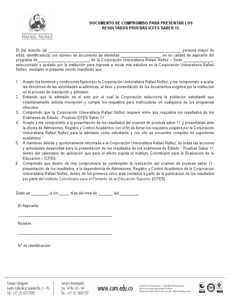 Compromiso Presentacion ICFES Saber11 Mayoredad | PDF