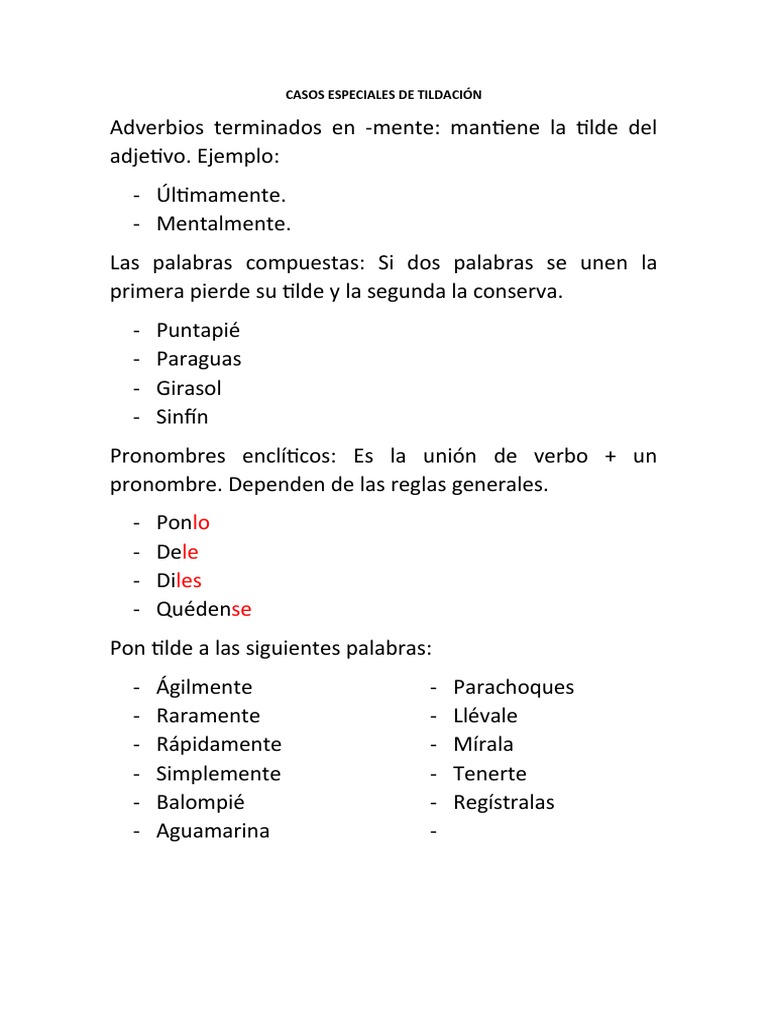 Casos Especiales de Tildación | PDF