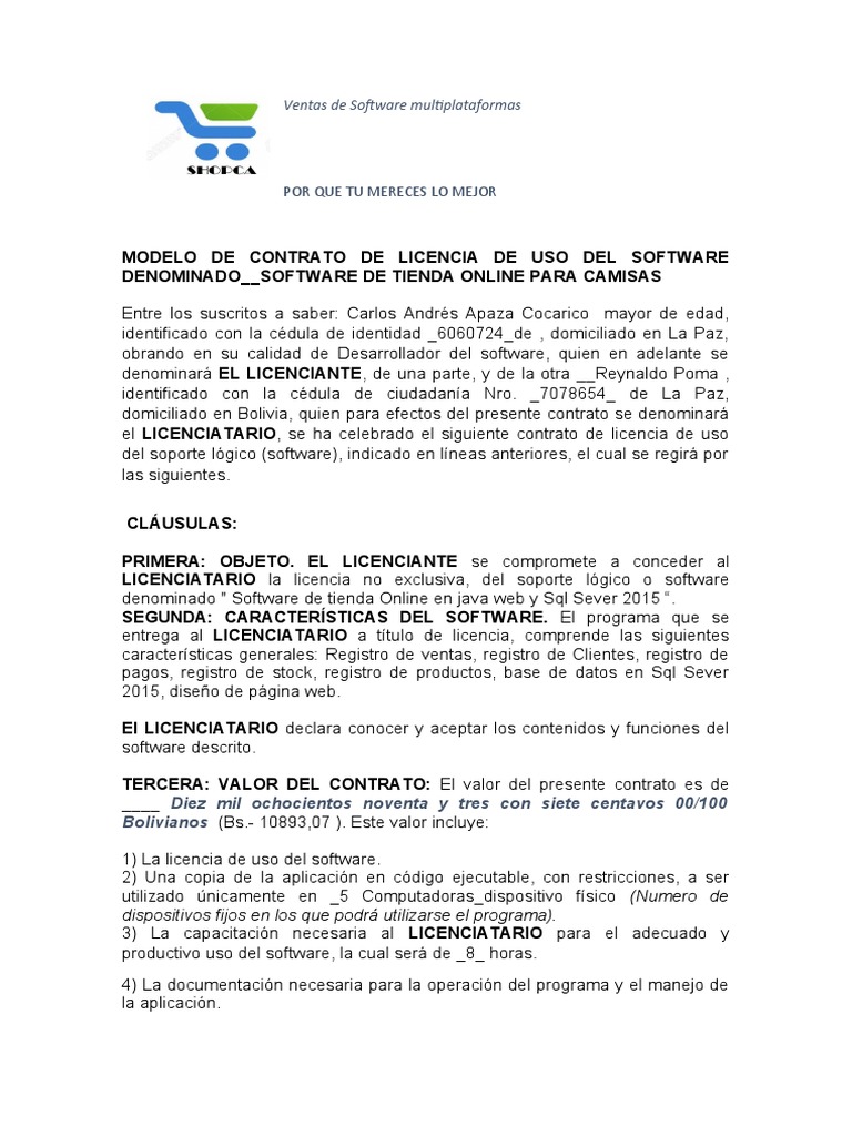 Contrato de Software | PDF | Software | Derechos de autor