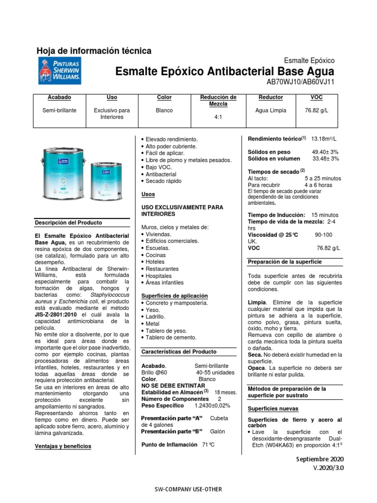 Esmalte Epóxico Antibacterial Sherwin Williams Pdf Pintar Agua