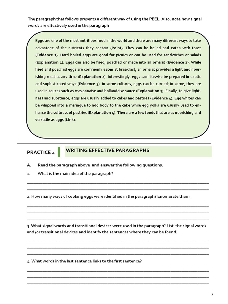 Practice 2 Writing Effective Paragraphs: A. Read The Paragraph Above ...