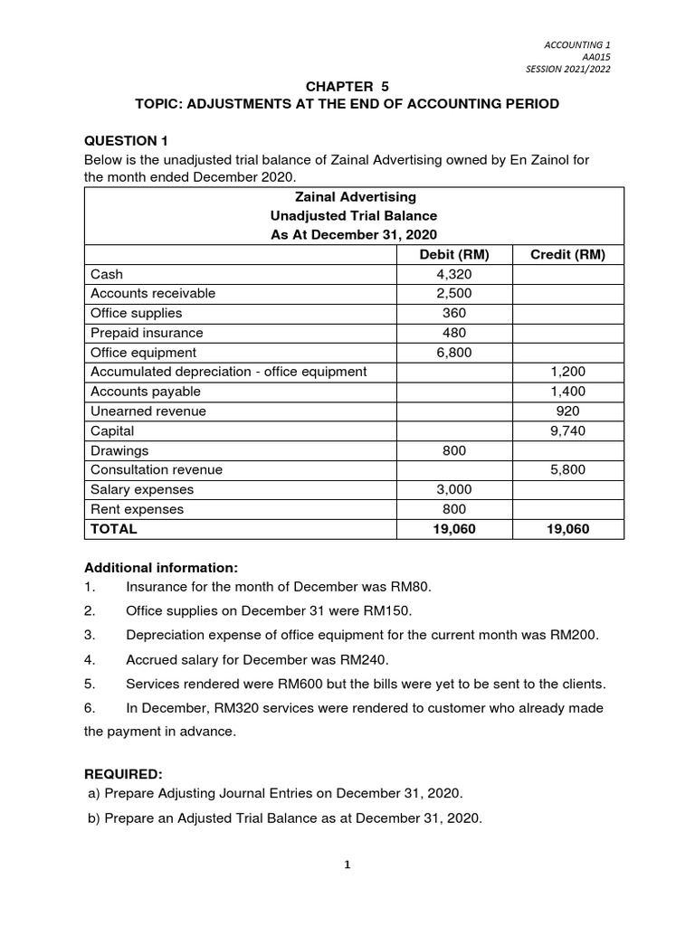 Tutorial Chapter 5 | PDF | Expense | Debits And Credits