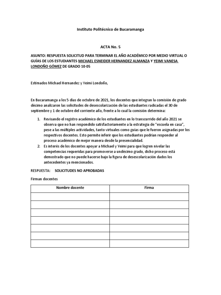 Acta 5 Michael Sneider Almanza | PDF | Crecimiento personal y ...