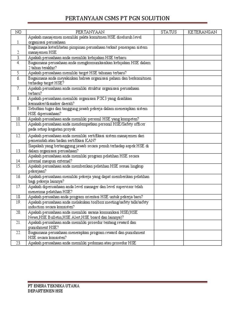 Pertanyaan CSMS PT PGN Solution | PDF