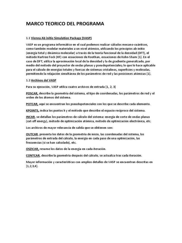 Software VASP | PDF | Teoría funcional de la densidad | Química