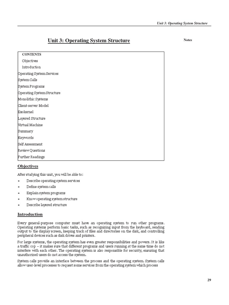 Unit 3: Operating System Structure: Objectives | PDF | Operating System | Kernel (Operating System)