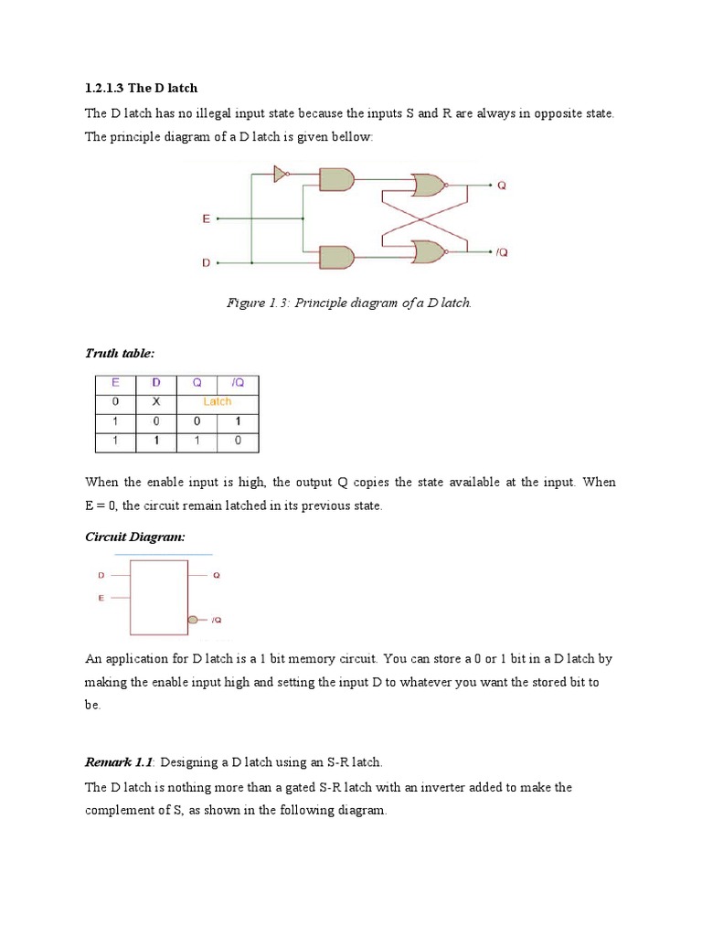 1.2.1.3 The D Latch: Truth Table | PDF | Electricity | Electrical Circuits