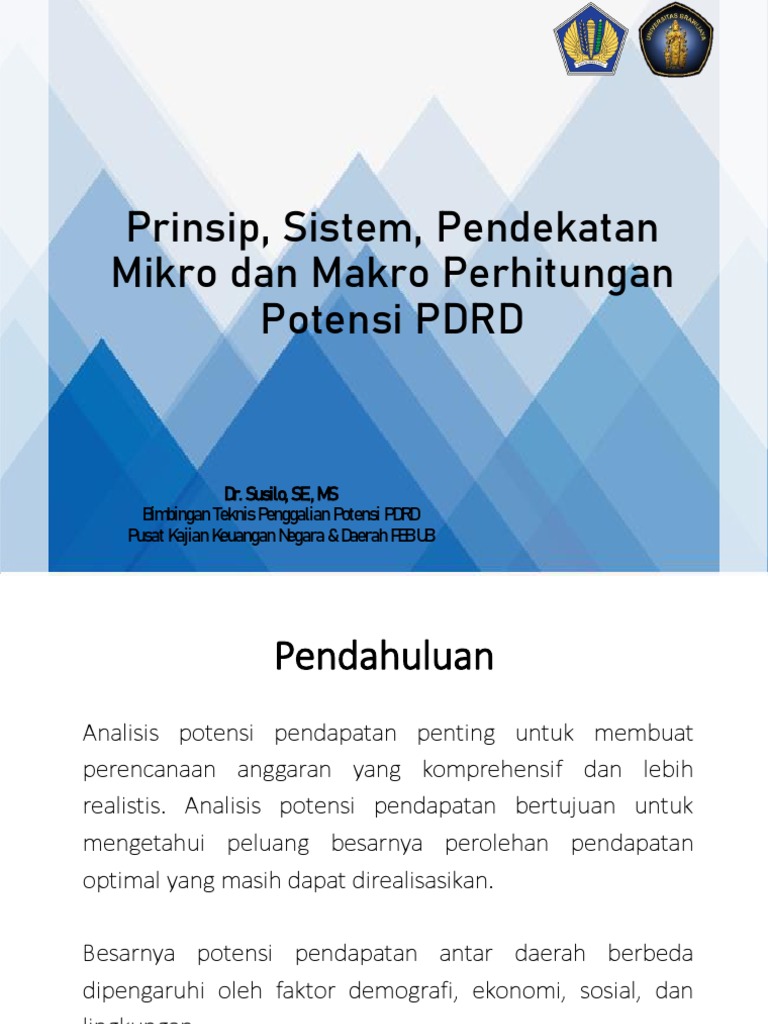 Prinsip, Sistem, Dan Pendekatan Mikro Dan Makro Perhitungan Potensi PDRD - DR - Susilo | PDF